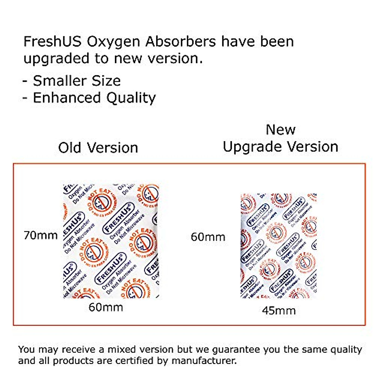 FreshUS 300cc Oxygen Absorber(10 individual pack of 10 Packets, Total 100 Packets) - Long Term Food Storage (100, 300 CC)