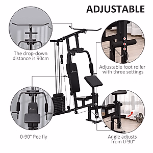 Soozier Multifunction Home Gym System, Workout Station with 99Lbs Weight Stack, for Full Body Exercise