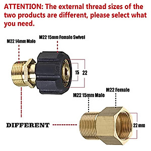 M MINGLE Pressure Washer Adapter, Metric M22 15mm Female Thread to M22 14mm Male Fitting, 4500 PSI