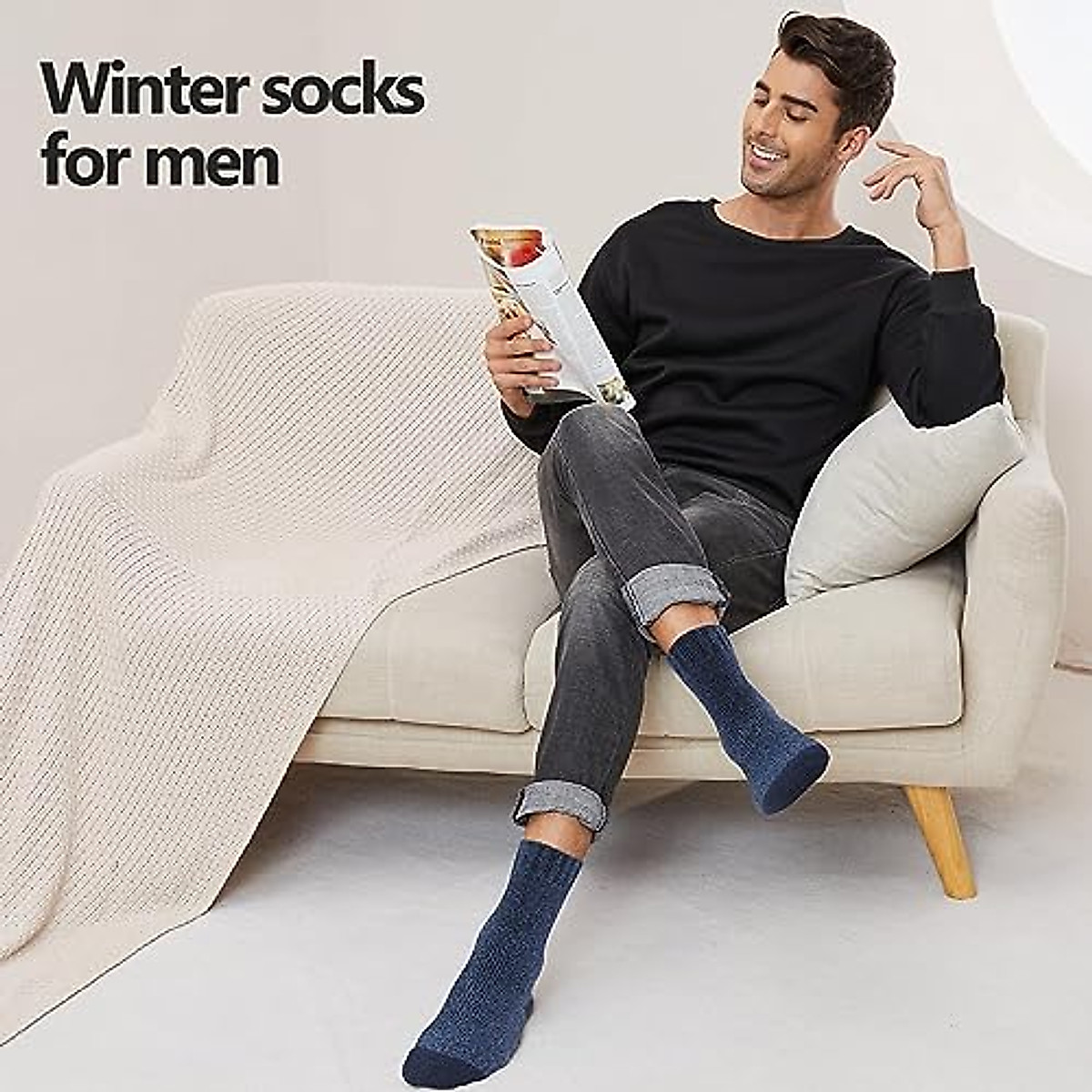 EXCELLENT THERMAL Merino Wool Socks Men, Winter Soft Thick Warm Socks for Men, Cozy Crew Hiking Socks Size 7-13(5 Pairs)