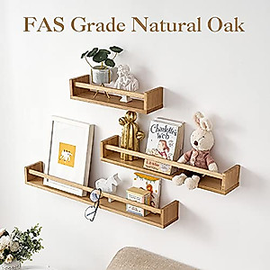 INMAN Oak Wood Floating Nursery Shelves,Natural Wood Floating Kindergarten Bookshelves,Wall Shelf Organizer for Baby Nursery Decor,for Bathroom Walls Decorate Kitchen Spice Rack