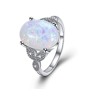 YAZILIND Platinum Plated Wedding Ring Opal Cubic Zirconia Engagement Women Jewelry Gift Size 9
