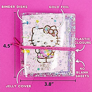 Hello Kitty DIY Glitter Micro Journal by Horizon Group USA, 40+ Stationery Accessories Including Hello Kitty Stickers, Surprise Keychain, Interchangeable Binder Discs, Squishy Glitter Cover & More