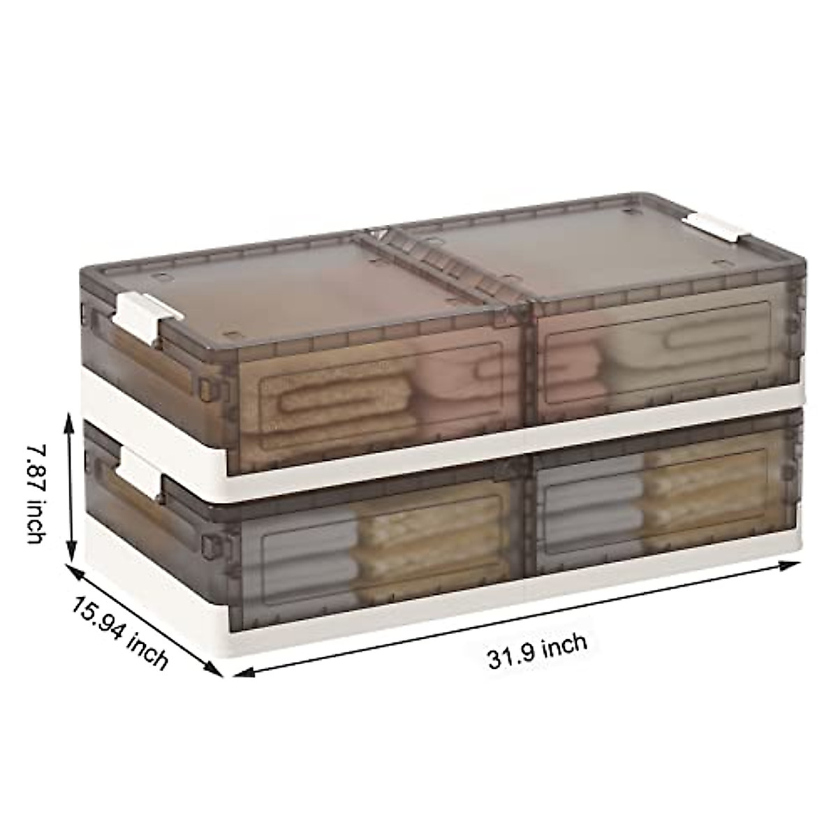 XIYAO 2 Pack under bed storage containers with wheels,60Qt plastic Stackable Collapsible storage bins with Dual-Hinged Lids for Bedroom Clothes Shoes Blankets(6.9" H)