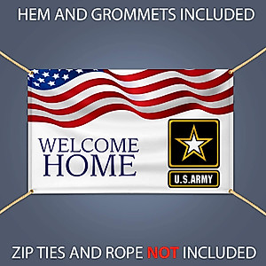 BannerBuzz Vinyl Banner, Welcome Home US Army, PVC Flex, 11 oz, Hemmed Edges with Grommets, Single Sided Print, Full Color 600DPI Eco Solvent Printing (6' X 3')