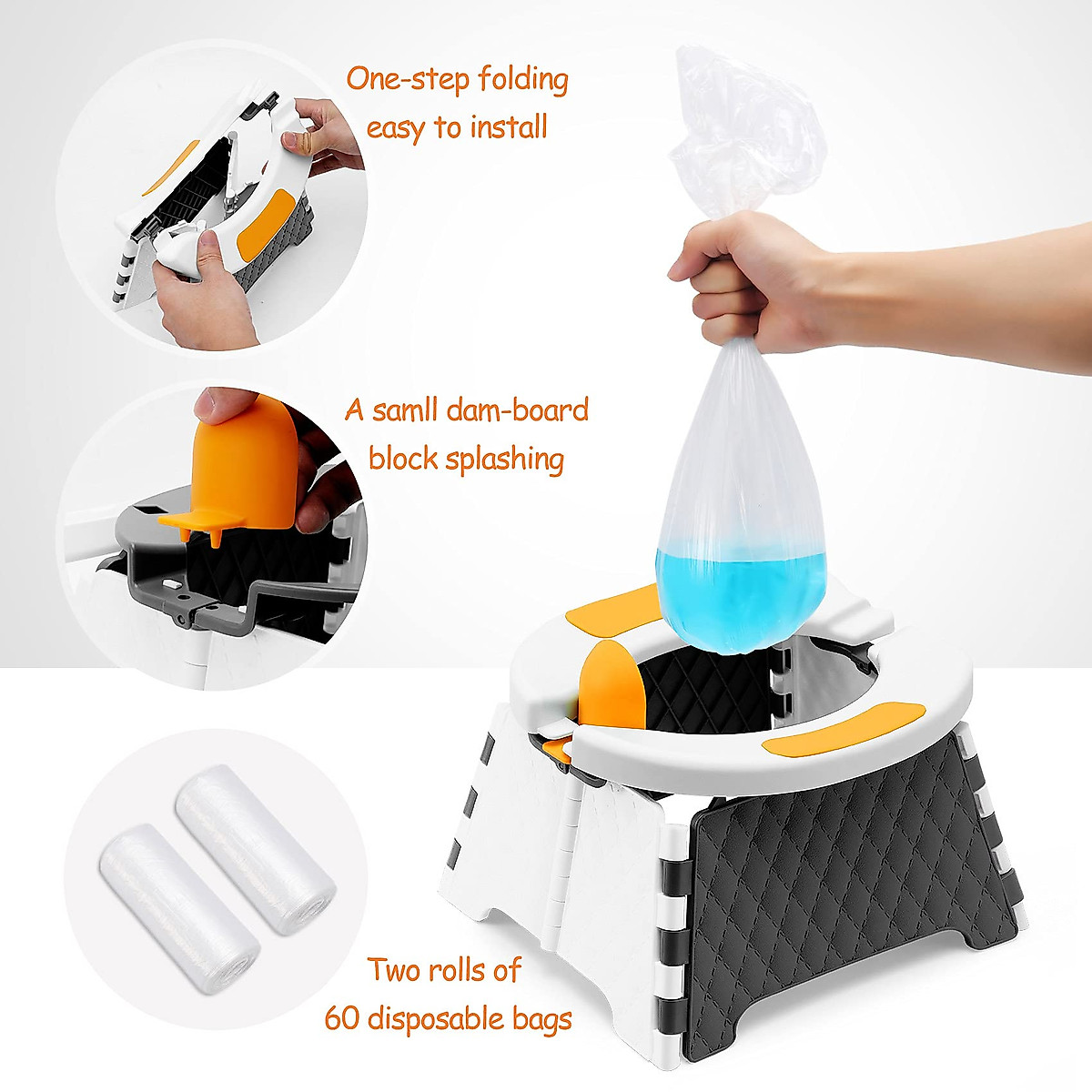 Toddler Portable Potty Training Seat for Kids Baby Foldable Toilet Child Travel Potty in Car Camping Potty Chair Seat for Indoor Outdoor, with 60 Disposable Bags