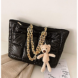 QZUnique Women Shoulder Bags Bread Bear Handbag Underarm Tote Bag Down Large Capacity Tote Handbags