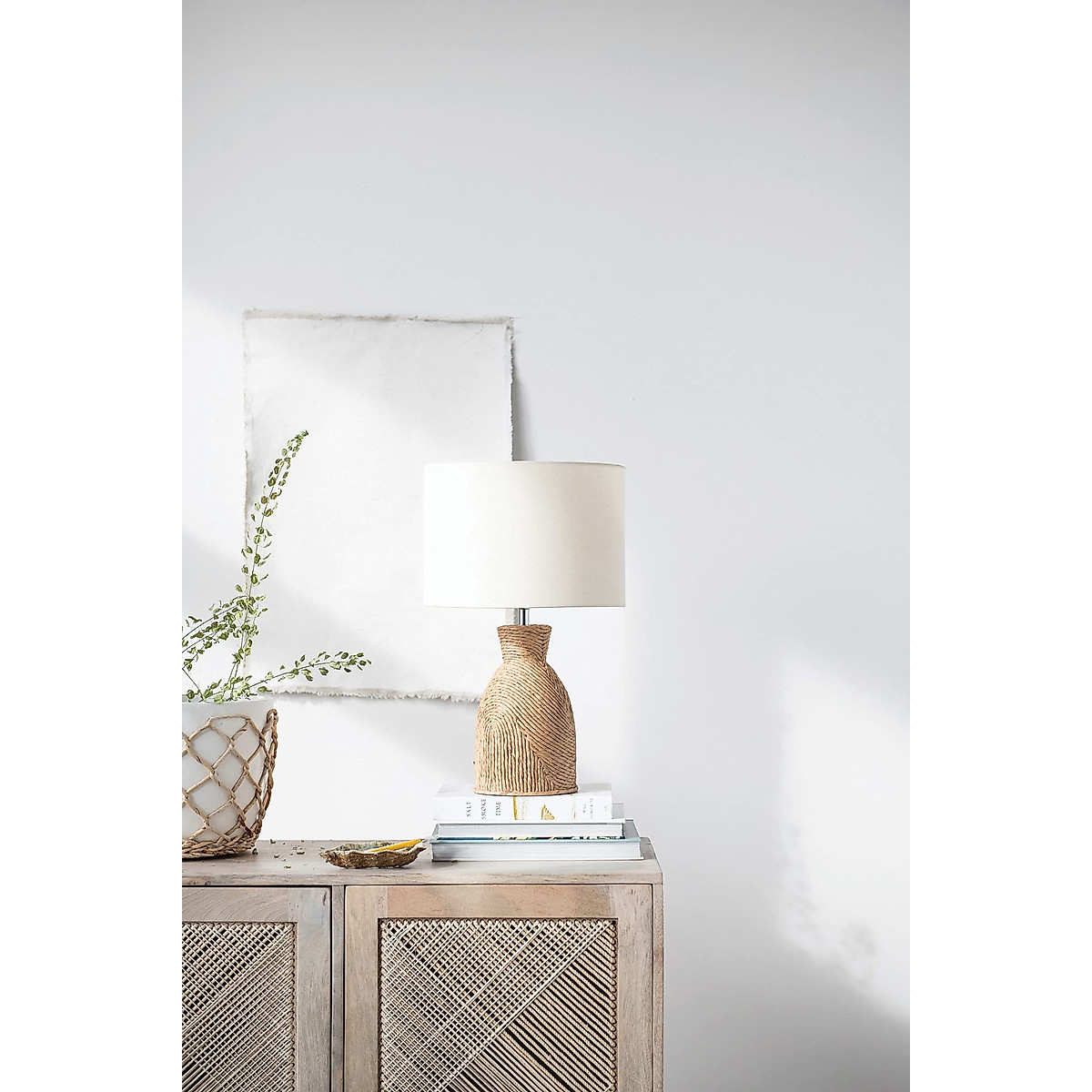 Creative Co-Op Mango 2 Woven Rope Doors, 1 Shelf and Tassel Handles Console, Bleached Wood