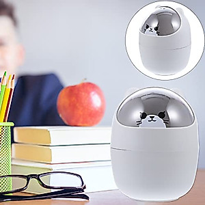 SEWACC Desktop Trash Can Cute Cartoon Table Garbage Storage Can Mini Desktop Wastebasket with Lid Small Office Countertop Garbage Can for Home Office ( Grey )