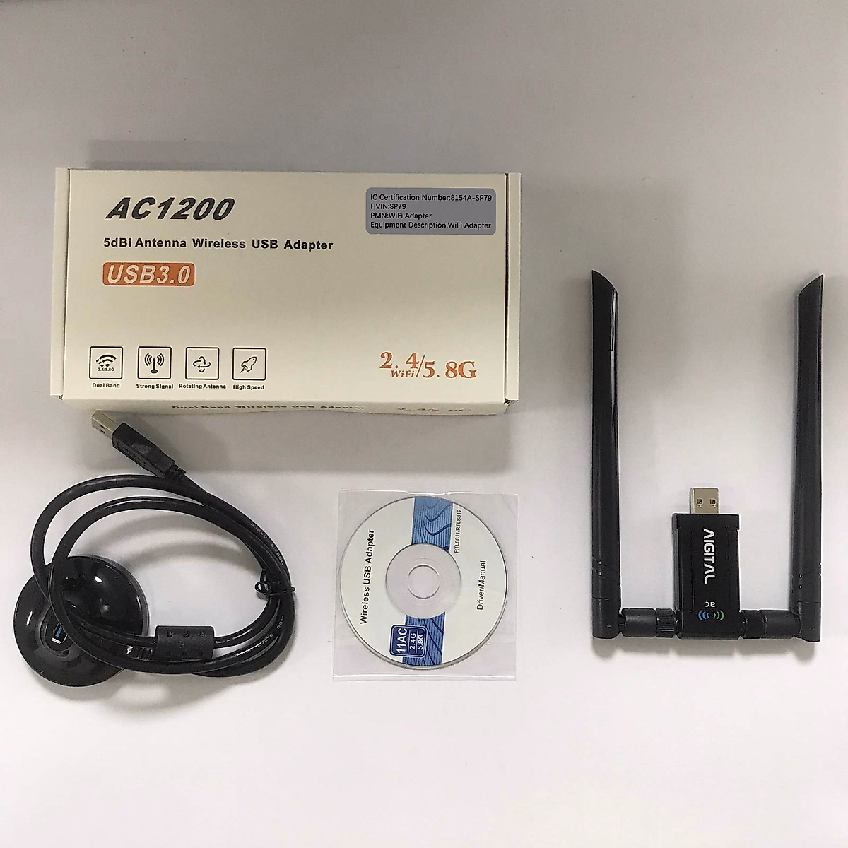 1200Mbps USB WiFi Adapter Wireless Network Adapter for Laptop/Computer/Notebook with Extension Cable and Base, Compatible with Windows 11/10/8/7/XP & Mac OS X