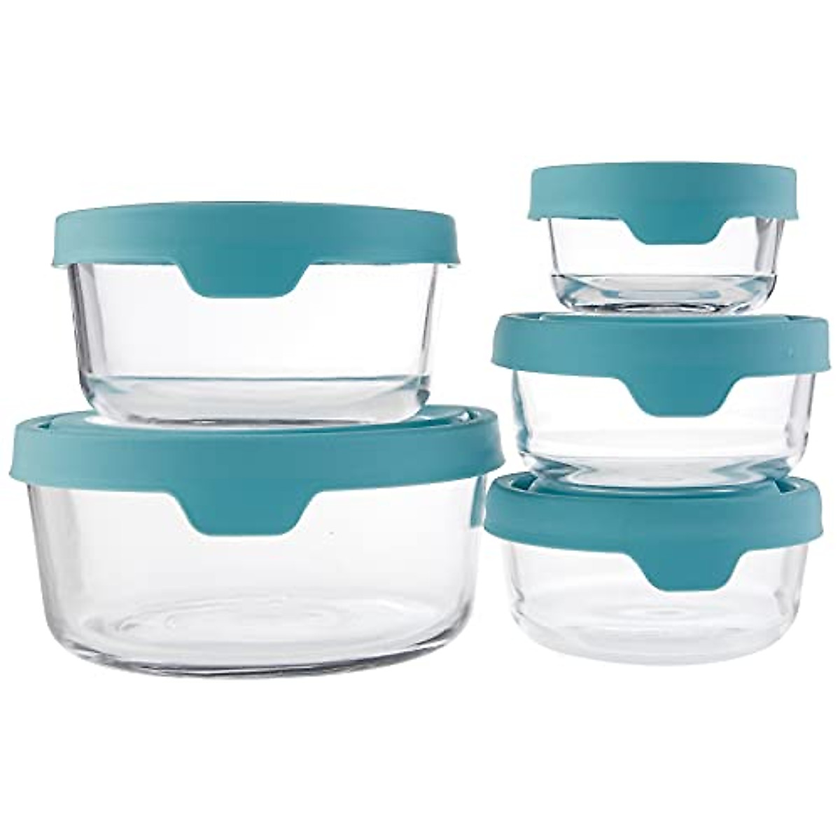 Anchor Hocking TrueSeal Glass Food Storage Containers with Airtight Lids, Set of 10,Mineral Blue