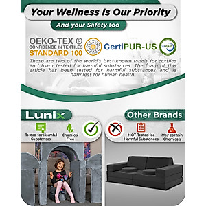 Lunix LX15 14pcs Modular Kids Play Couch, Child Sectional Sofa, Fortplay Bedroom and Playroom Furniture for Toddlers, Convertible Foam and Floor Cushion for Boys and Girls, Gray