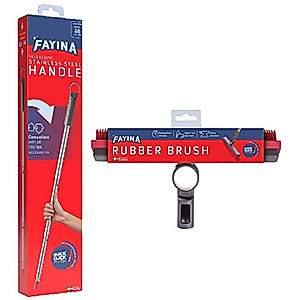 FAYINA Premium Rubber Floor Brush with 11.5-Inch Squeegee & Stainless Steel Handle - for Carpets & All Surfaces - Pet Hair Fur Remover Broom - Extendable up to 56 Inches