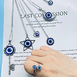 Svovin 23 Pieces Evil Eye Necklace Pendant for Women Men Turkish Lucky Blue Eyes Amulet Leather Rope Evil Eyes Earrings Bracelets Jewelry Set