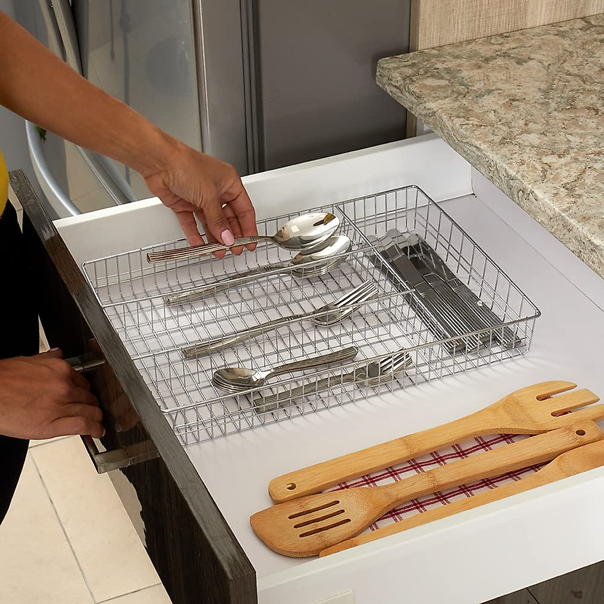 Home Basics Chrome Plated Steel Cutlery and Flatware Tray