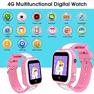 4G Smart Watch for Kids, Smart Watch with GPS Tracker Two Way Calling, Text Voice & Video Chat, SOS, WiFi, Waterproof Touch Screen Wrist Watch Suitable for 4-12 Boys Girls Birthday Gifts. (Pink)