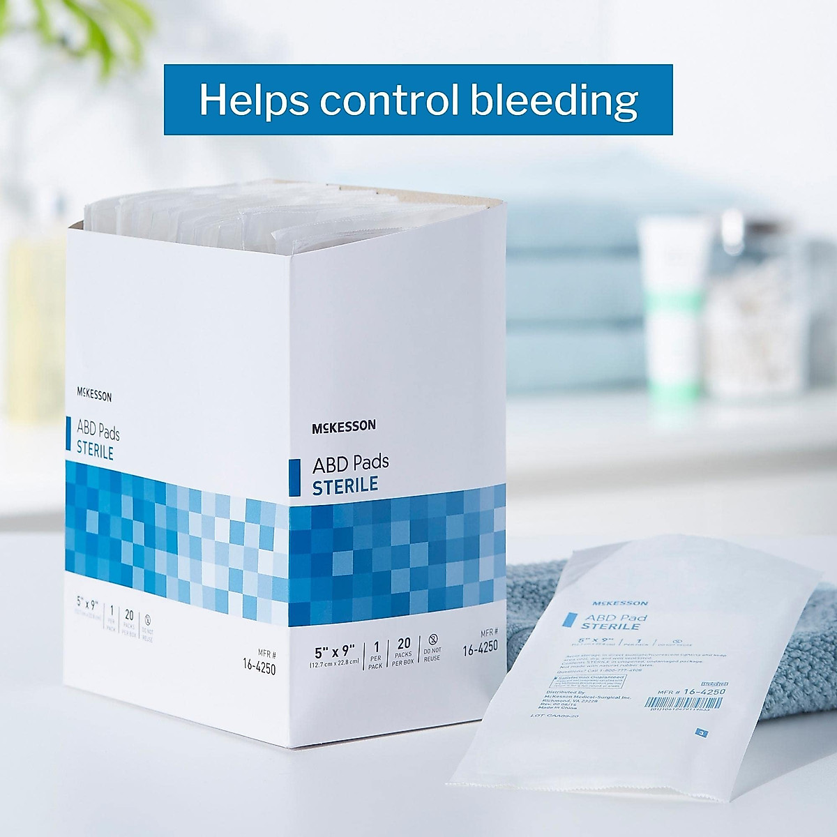 McKesson Abdominal Pads, Sterile, Nonwoven Cellulose, 5 in x 9 in, 20 Count, 1 Pack