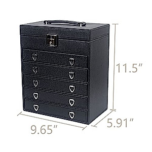 Kendal 6 Layer Large Leather Jewelry Box for Women, Lockable Jewelry Organizer Box with Mirror for Necklaces, Rings, Bracelets Jewelry, Ideal Gifts for Family Girlfriend LJC09BK