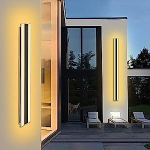 Long Outdoor/Indoor Strip Modern LED Wall Lighting Fixture Lamps, Waterproof IP65,UL MW Driver,Elegant Frosted White Acrylic, Black Aluminum Body (Warm, 48inch)