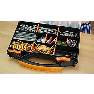 Massca Hardware Organizer box with dividers - 18 Compartments Small Parts Organizer with Accessible Hinged Lid - Durable Plastic Screw Organizer Store Nuts, Bolts, Screws, Nails, and Small Hardware