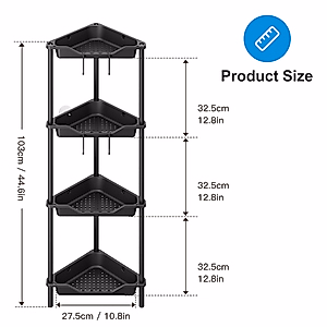 Purdaz 4 Tier Shower Caddy Organizer Shelf Corner, Rustproof, Plastic Shower Rack Stands for Inside Bathroom,Shower Pan, Black