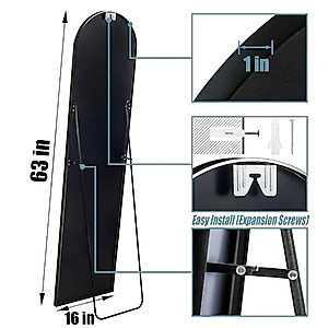 SCWF-GZ 63x16 Mirror Full Length Floor HD Glass Aluminum Metal Frame Dressing Arch Mirrors Wall Mounted or Standing for Entryway Bedroom Living Room 63 16 inch Black