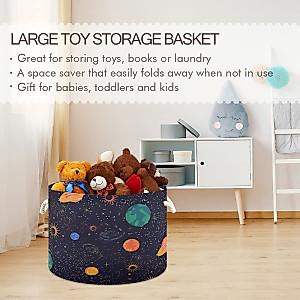 ALAZA Galaxy Space Earth Starry Sky Storage Box Toy Basket Laundry Storage Organizer Bins with Handles Large Baskets for Living Room Nursery Decor