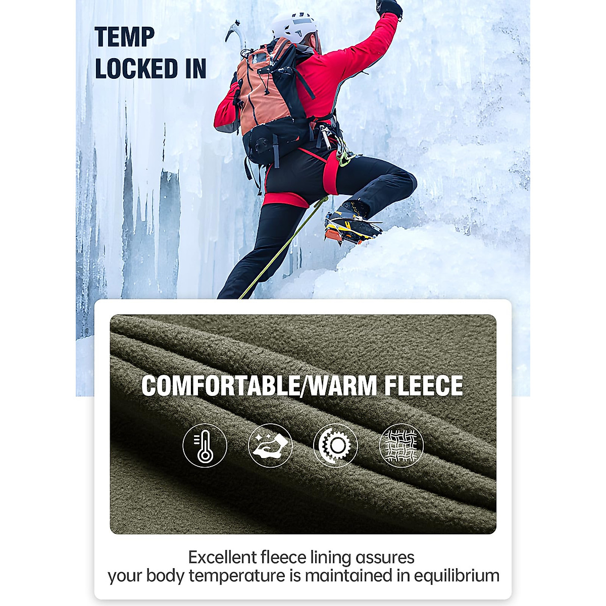 FREE SOLDIER Men's Outdoor Softshell Fleece Lined Cargo Pants Snow Ski Hiking Pants with Belt (Army Green 34W x 30L)