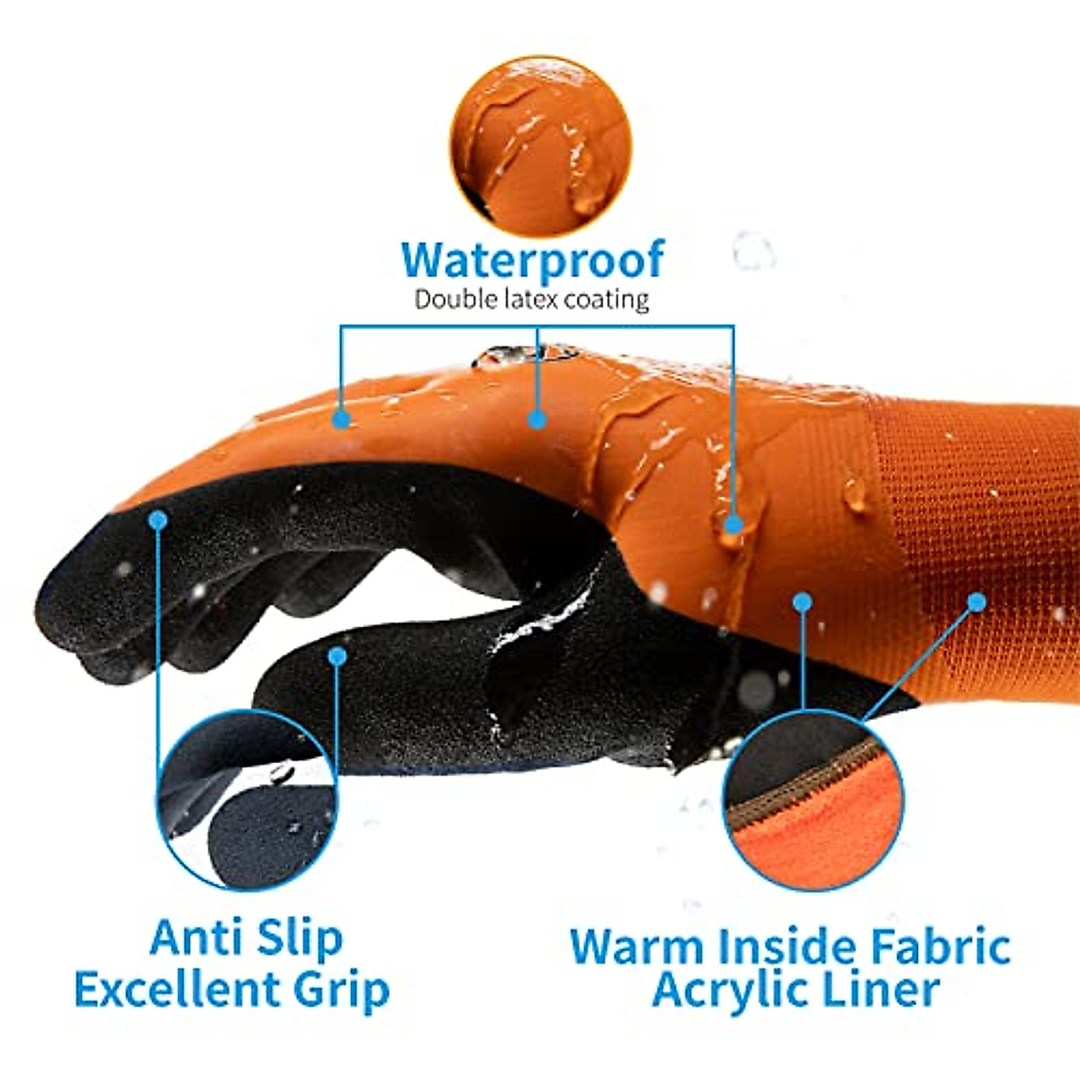 Brigic Winter Work Gloves for Men, Waterproof Work Gloves for Cold Weather, Insulated Freezer Gloves, Keep Working at 0℃/32℉, M 1 pair