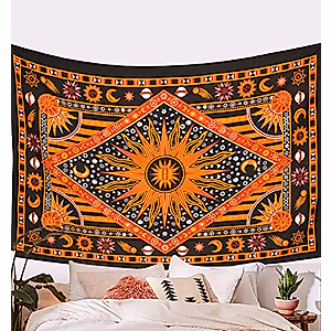 ANJANIYA Burning Sun Tie Dye Tapestry, Celestial Sun Moon Star Planet Bohemian Poster Tapestry Tarot Wall Hanging Boho Hippie Hippy Beach Coverlet Curtain (Orange, 30"X40")
