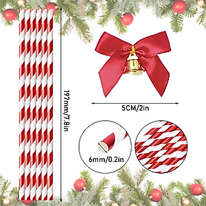Whaline Christmas Paper Straws Red Bow Gold Bell & Red White Stripe Disposable Straws Merry Christmas Drinking Decorative DIY Straws for Christmas Wedding Xmas Birthday Winter Party Supplies, 25Pcs