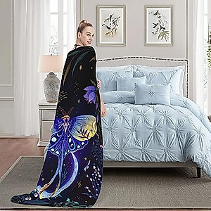 Moon-Moth Throw Blanket for Bed Soft Cozy Fluffy Couch Blankets Small Fleece Blanket Throw Gifts for Women Men Girls Boys 80"x60"