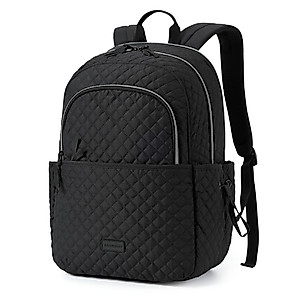 BAGSMART Laptop Backpack for Women, Quilted Travel Backpack Fits 15.6 Inch Laptop, Lightweight Bookbag for School with Charging Port Hole, Computer Backpack for College Work Business, Classic Black