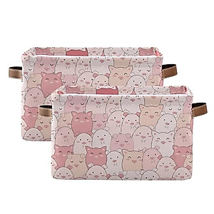 Cute Pigs Storage Basket Bins Decorative Toy Laundry Basket Organization with Handles for Bedroom Office Clothes Pet Nursery Living Room,2 pcs