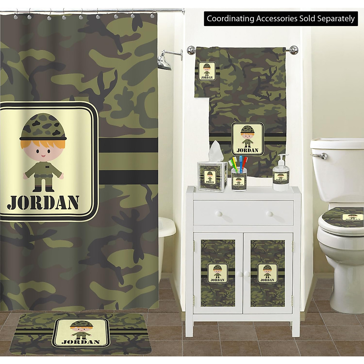 RNK Shops Personalized Green Camo Waste Basket - Double Sided (Black)