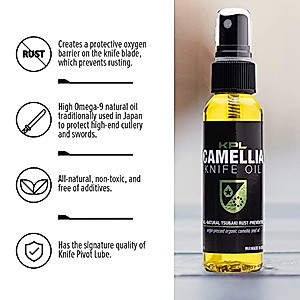 Knife Pivot Lube Camellia Knife Oil for Blades, Natural Camellia Seed Oil for Carbon Steel Knives, Pure Tsubaki Oil, Knife Honing Oil for Cleaning, Knife Oil Lubricant for Blade Care 60ml Spray Bottle