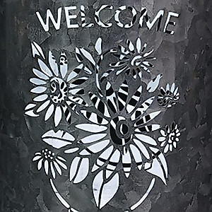 Exhart Solar “Welcome” Cute Pail Lantern, Outdoor LED Garden Light, Durable Stamped Metal, 5.5” X 8”