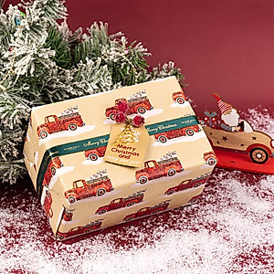 RUSPEPA Christmas Wrapping Paper, Kraft Paper - Snowflake, Snowman, Red Truck and Christmas Tree - 4 Rolls - 30 inches x 10 feet per Roll