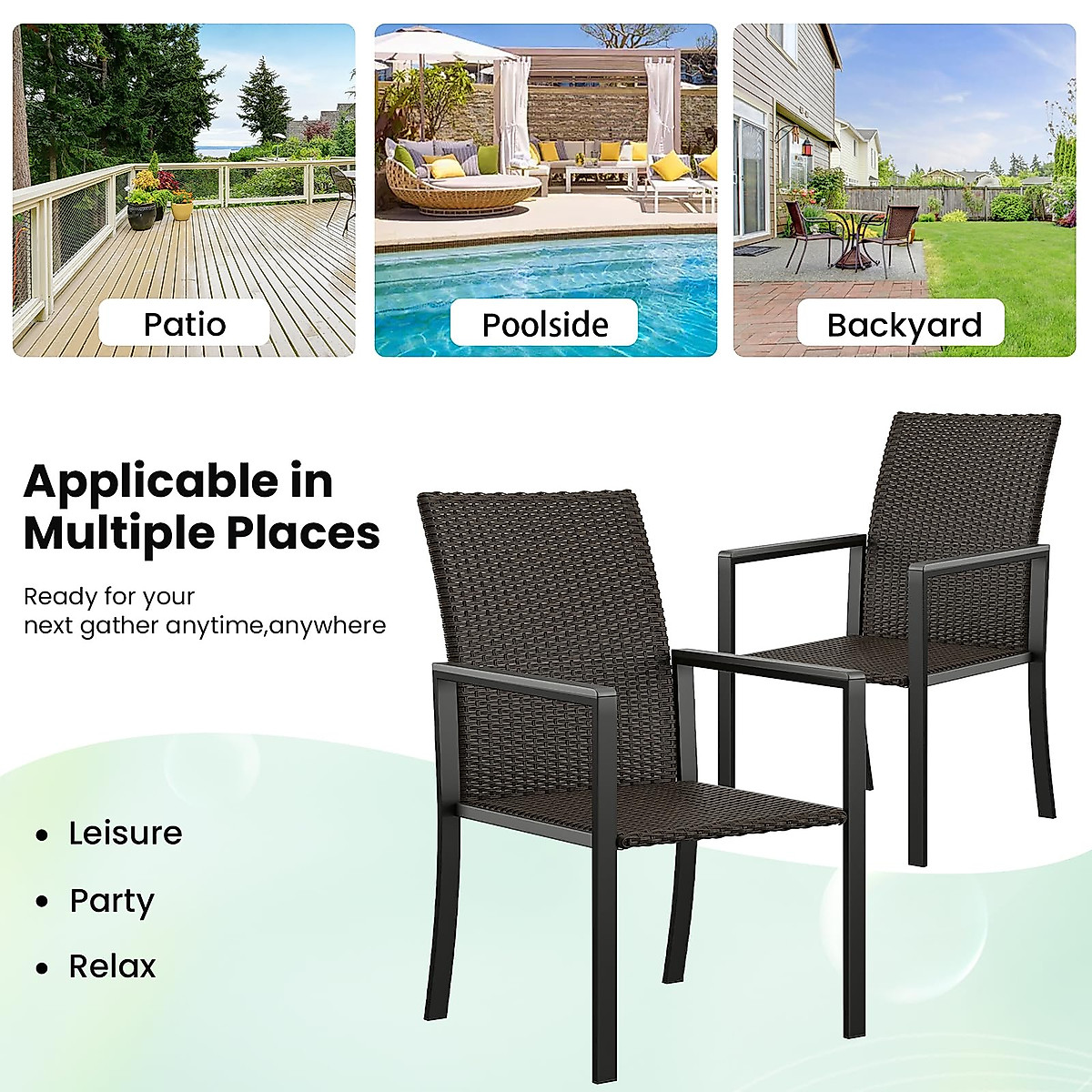 Farini Outdoor Dining Chairs Set of 2,Outdoor Wicker Dining Chairs with Armrests, Steel Frame for Patio, Deck, Garden, Yard