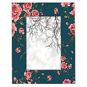 cfpolar Vintage Watercolor Red Rose 5x7 Picture Frames Solid Wood High Definition Acrylic Photo Frame Fits to 5x7 inch Photos, Wall Mounting Picture Frame for Tabletop or Wall Display Home Decor