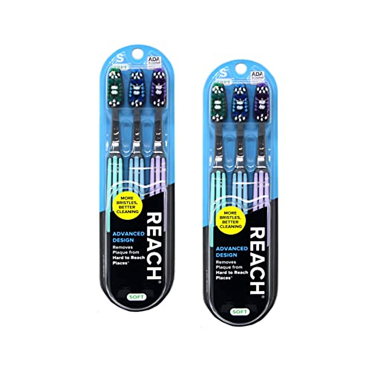 Reach Advanced Design Soft Toothbrushes, Colors May Vary, 3 Count (Pack of 2) Total 6 Toothbrushes