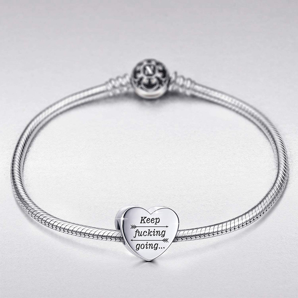 Heart Charm Fit for Pandora Charms Bracelet Inspirational Engraving Jewelry Personality Encouragement Gifts for Women