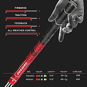 Geoleap Golf Grips Set of 13- Cord Rubber Compound Material, Hybrid Golf Club Grips, All Weather Performance.(Red, Standard)