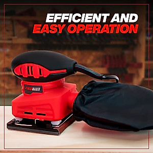 PROMAKER Palm Sander, 1/4 Sander with 1 pcs Sandpaper, 1.5 AMP, Hand sander with Dust Bag, 3000 OPM, Electric Sander for Woodworking. 180W, PRO-LO180