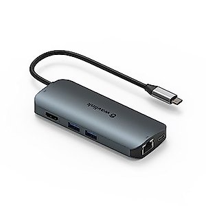 WAVLINK USB C Hub, 8-in-1 Type C Adapter Mini Docking Station with 4K 30Hz HDMI, 2K 60Hz VGA, Gigabit Ethernet, 2 USB 3.0, SD/TF Card Reader, 87W Power Delivery for MacBook Pro and More