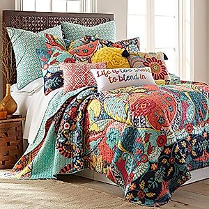 Levtex Home - Jules Quilt Set - Full/Queen Quilt (88x92in.) + Two Standard Pillow Shams (26x20in.) - Bohemian - Teal, Orange, Yellow, Green, Blue, Red, Navy - Reversible - Cotton Fabric