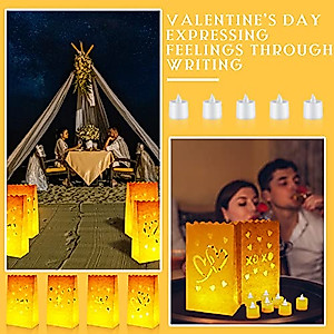 Tinlade 48 Pcs Luminary Paper Bags with 48 Pcs Flameless Tea Light, LED Tea Light Flameless Candle with Luminaries Candle Bag for Valentine's Day Wedding Outdoor Birthday Festivals Party