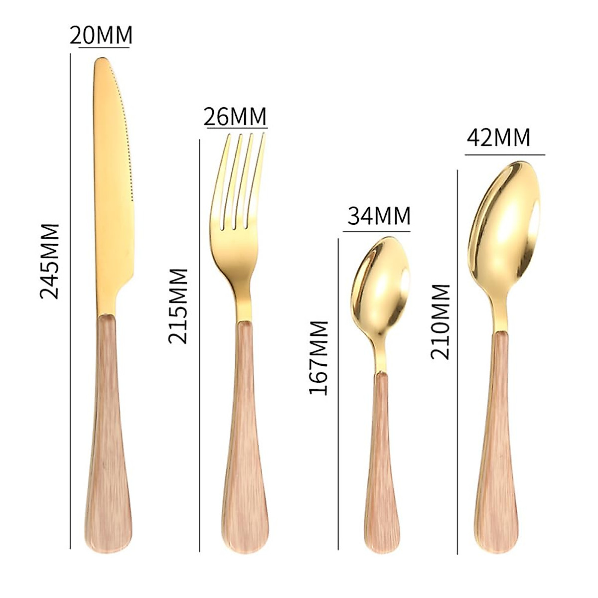 Aimilan 24 Piece Gold Silverware Set for 6, Imitation Wooden Handle Flatware Cutlery Set for Home Kitchen Restaurant, Mirror Finish, Dishwasher Safe (24-Piece for 6)