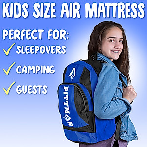 Pittman Outdoors Twin Kid's Air Mattress with Portable Battery Powered Air Pump with Fun Travel Backpack, Blue (PPI-BLU_KIDMAT)