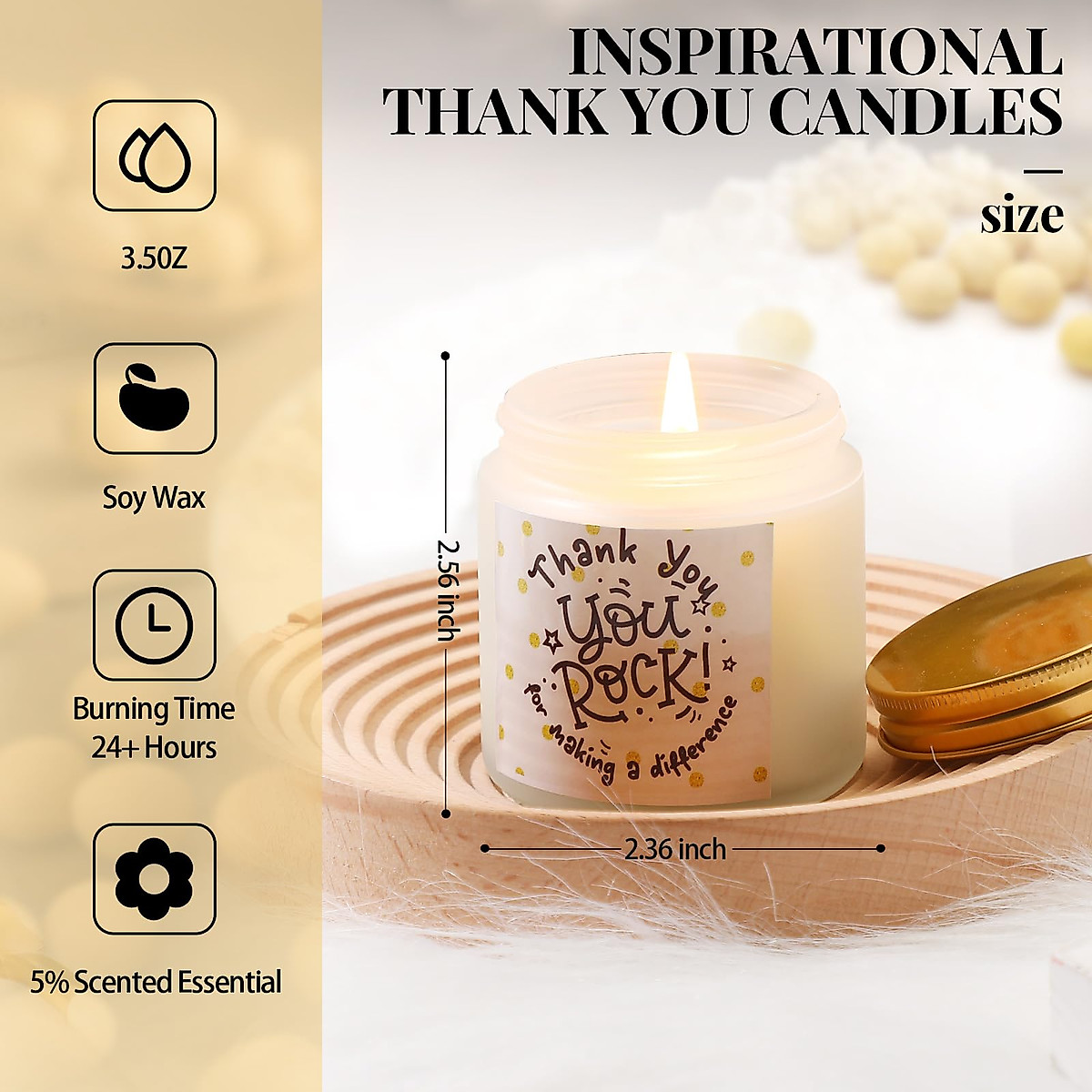 Roowest 10 Jars Christmas Thank You Candles Bulk 3.5 oz Thank You Gifts Bulk Soy Wax Jar Inspirational Candle Employee Appreciation Gifts for Coworkers Team Women Teacher(White,Polka Dot Style)